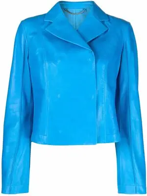 FERRAGAMO Notched-lapel Leather Jacket - Blue