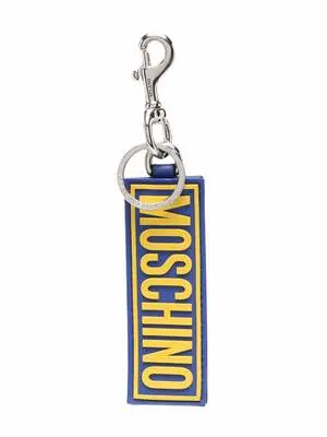 Moschino Logo Print Tag Keyring - Blue
