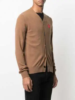 Play Comme Des Garcon Embroidered Logo-patch Cardigan - Brown
