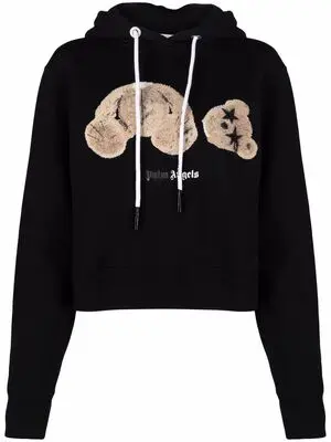 Palm Angels Sprayed Bear Logo Hoodie - Black