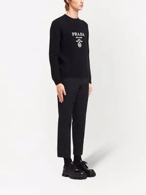 Prada Wool And Cashmere Crew Neck Sweater With Embroidered Logo