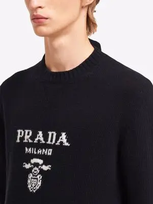 Prada Wool And Cashmere Crew Neck Sweater With Embroidered Logo