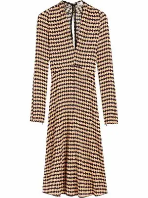 Victoria Beckham Belted Houndstooth Midi Dress - Neutrals