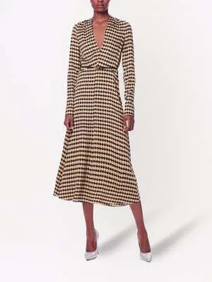 Victoria Beckham Belted Houndstooth Midi Dress