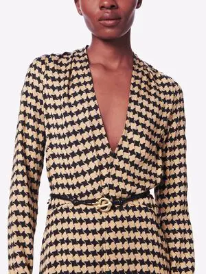 Victoria Beckham Belted Houndstooth Midi Dress
