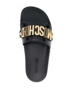 Moschino Plaque Slides - Black