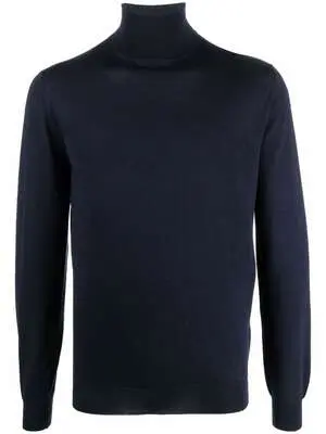 DELL'OGLIO Fine Knit Roll Neck Jumper - Blue