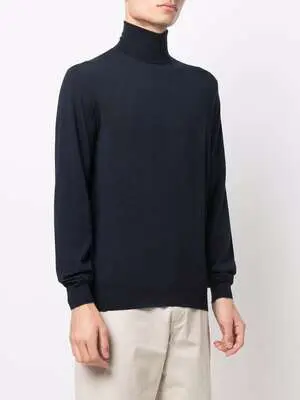 DELL'OGLIO Fine Knit Roll Neck Jumper - Blue