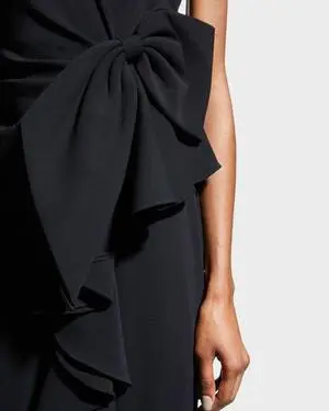 Badgley Mischka Odessa Asymmetric Ruffle-skirt Crepe Gown - Black