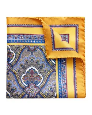 Eton Paisley Silk Pocket Square Yellow