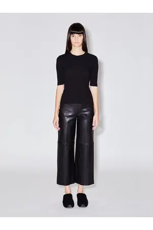 Rosetta Getty Pull On Cropped Straight Leather Pant - Black / White