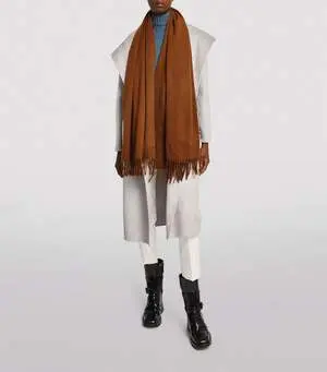 Max Mara Cashmere Fringed Scarf - Brown