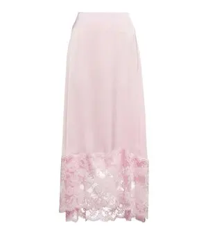 Rabanne Lace-trimmed Satin Midi Skirt