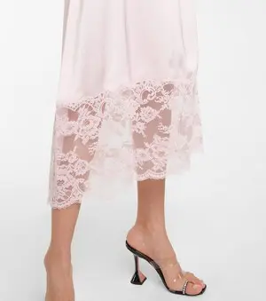 Rabanne Lace-trimmed Satin Midi Skirt