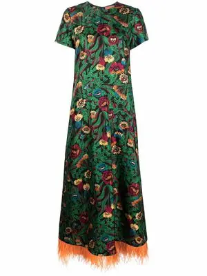 La DoubleJ Fora-print Midi Dress Green