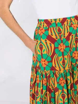 La DoubleJ Graphic Print Tiered Maxi Skirt - Green
