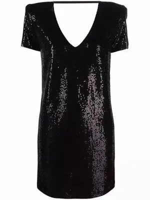 BLANCA VITA Sequin-embellished V-neck Dress - Black