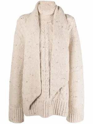 GANNI Neck-tie Cable-knit Oversized Jumper