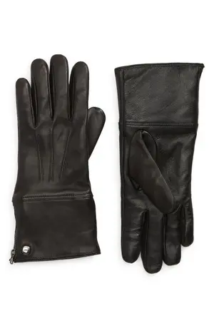 Mackage Willis Genuine Shearling Cuff Leather Tech Gloves - Black