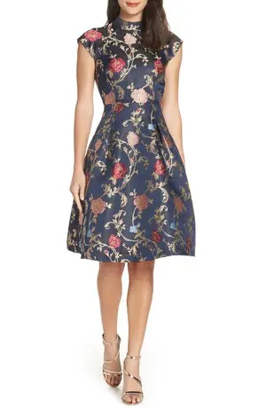 CHI CHI LONDON Floral Print Mock Neck Dress