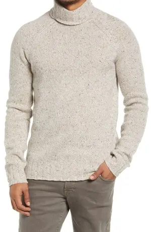 FRANK AND OAK Wool Blend Donegal Turtleneck Sweater