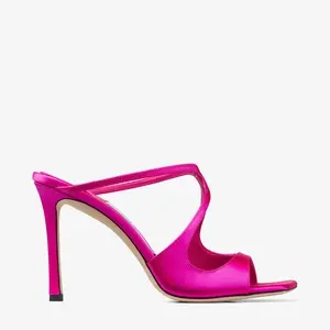 JIMMY CHOO Anise 95 Fuchsia Satin Mules Fuchsia - Pink
