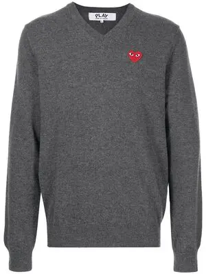 Play Comme Des Garcon V-neck Knitted Jumper - Grey