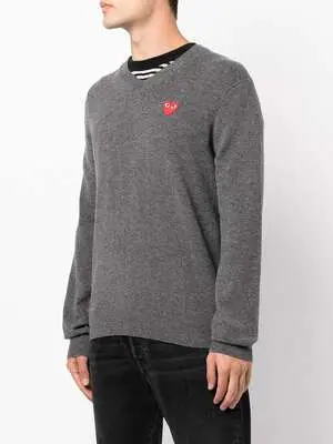 Play Comme Des Garcon V-neck Knitted Jumper - Grey