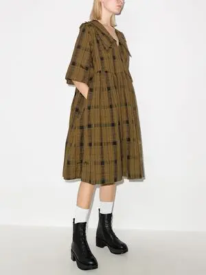 GANNI Peter Pan Collar Checked Midi Dress