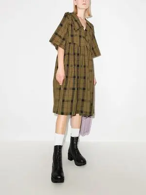 GANNI Peter Pan Collar Checked Midi Dress