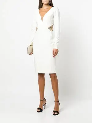 Marchesa Cut-out Fitted Dress With Metallic Detailing