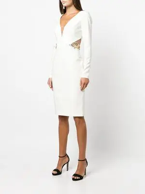 Marchesa Cut-out Fitted Dress With Metallic Detailing