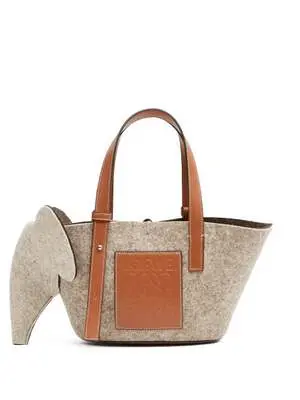 Loewe Loewe - Elephant Leather And Wool-felt Tote Bag - Womens - Beige - Beige