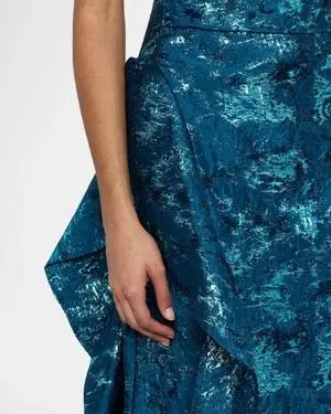 Rickie Freeman For Teri Jon Metallic Jacquard One-shoulder Gown - Teal
