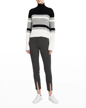 Theory Racked-stitch Striped Turtleneck Sweater - Blackivorywhite