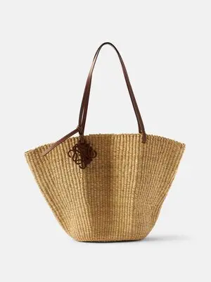 Loewe Loewe - Shell Leather-trim Raffia Basket Bag - Womens - Beige - Beige
