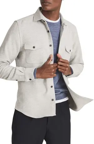 REISS Miami Regular Fit Wool & Cashmere Button-up Shirt Miami/ Soft Grey Melange