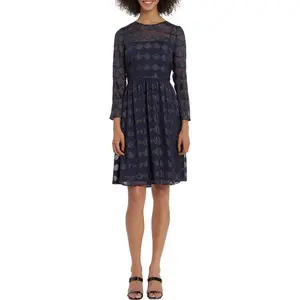 Maggy London Scallop Burnout Long Sleeve A-line Dress