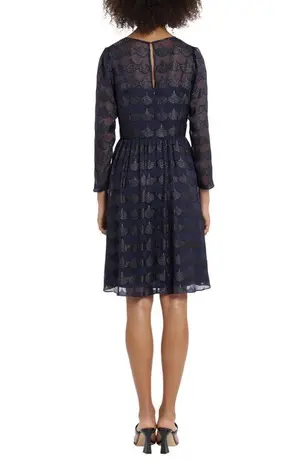 Maggy London Scallop Burnout Long Sleeve A-line Dress