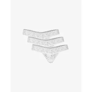 Hanky Panky Signature Low-rise Stretch-lace Thong Pack Of Three - White