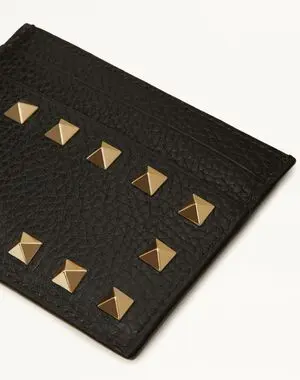 Valentino Garavani Rockstud Grainy Calfskin Cardholder - Black