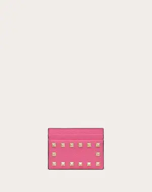 Valentino Garavani Rockstud Grainy Calfskin Cardholder - Pink