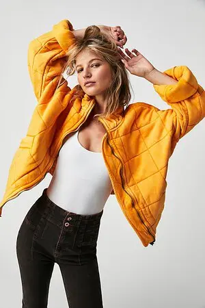 Free People Dolman Quilted Knit Jacket Carrot Ginger