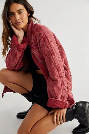 Free People Dolman Quilted Knit Jacket Cherry Juice