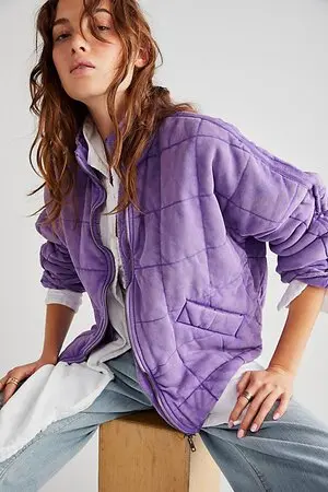 Free People Dolman Quilted Knit Jacket Moonberry