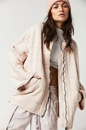 Free People Dolman Quilted Knit Jacket Pink Nectar