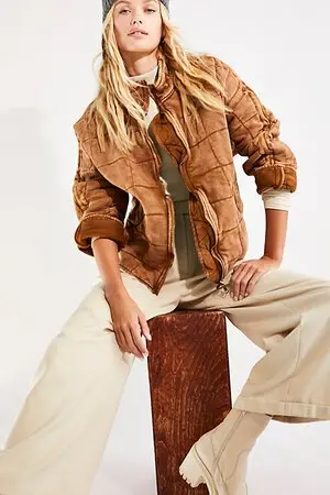 Free People Dolman Quilted Knit Jacket Toasted Coconut