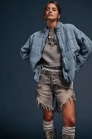 Free People Dolman Quilted Knit Jacket Windward Blue