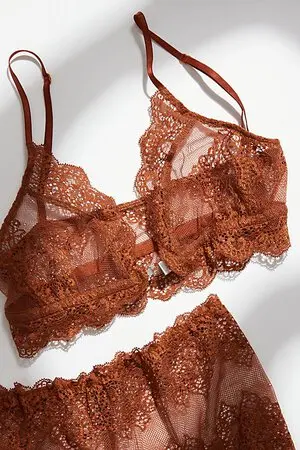 Only Hearts So Fine Sheer Lace Bralette - Chocolate