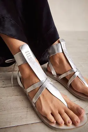 Free People Wraparound Leather Sandals - Silver Leather